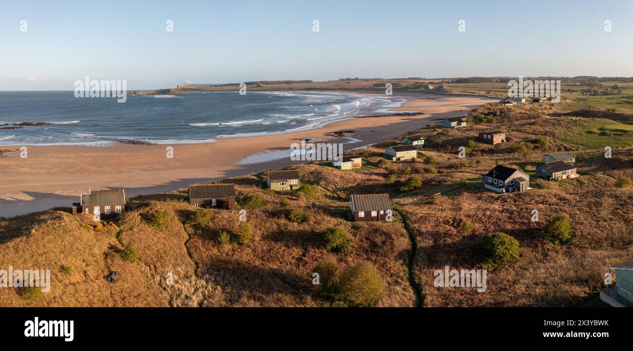 Aerial panorama landscape view of remote beach hut with a sea view on ...