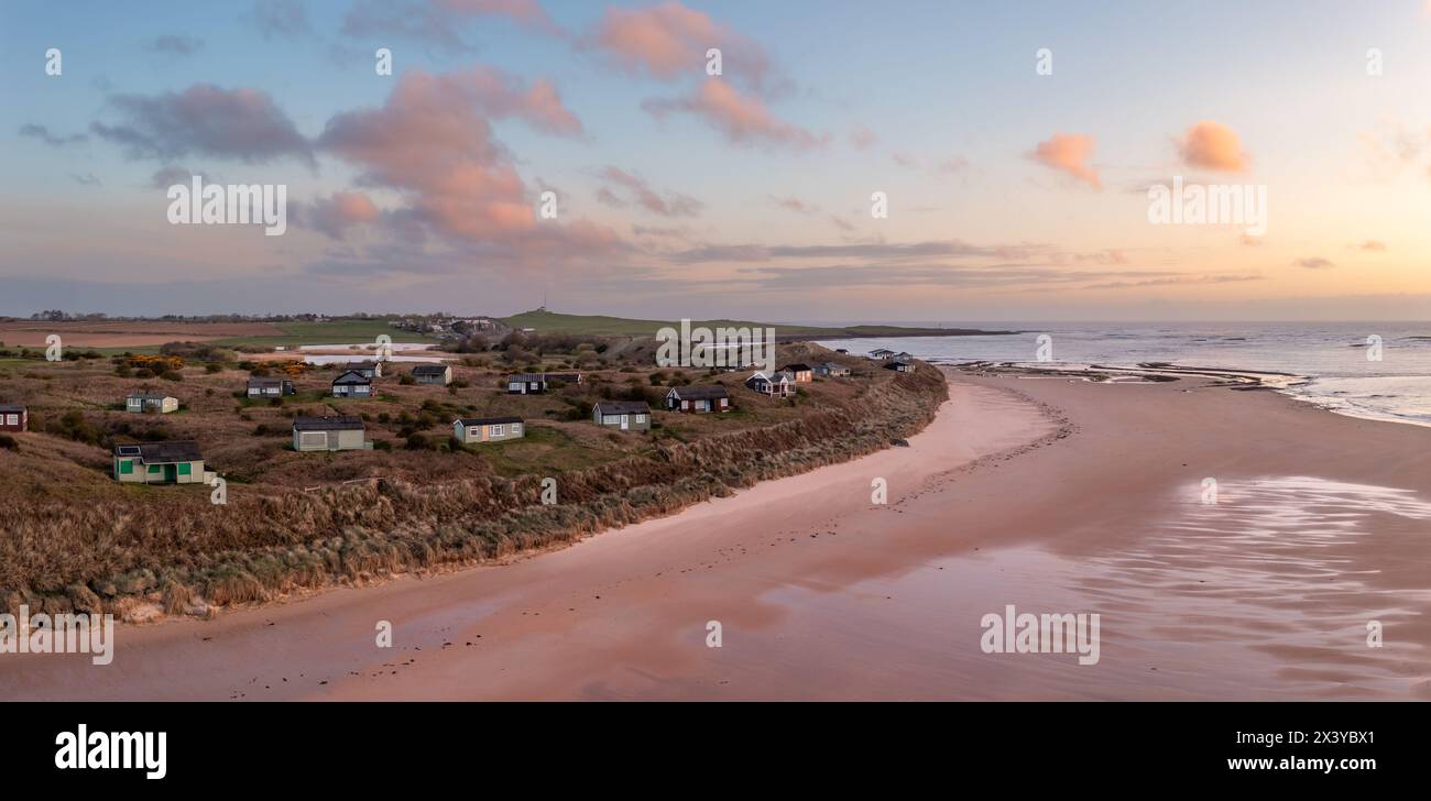 Aerial panorama landscape view of remote beach hut with a sea view on ...