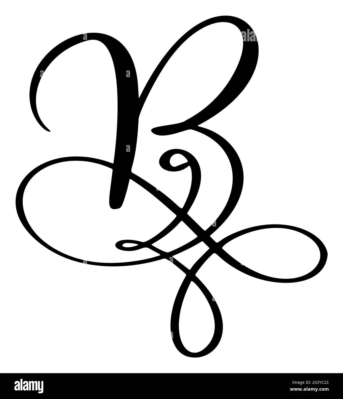 Vector calligraphy hand drawn letter B. Script font icon logo ...