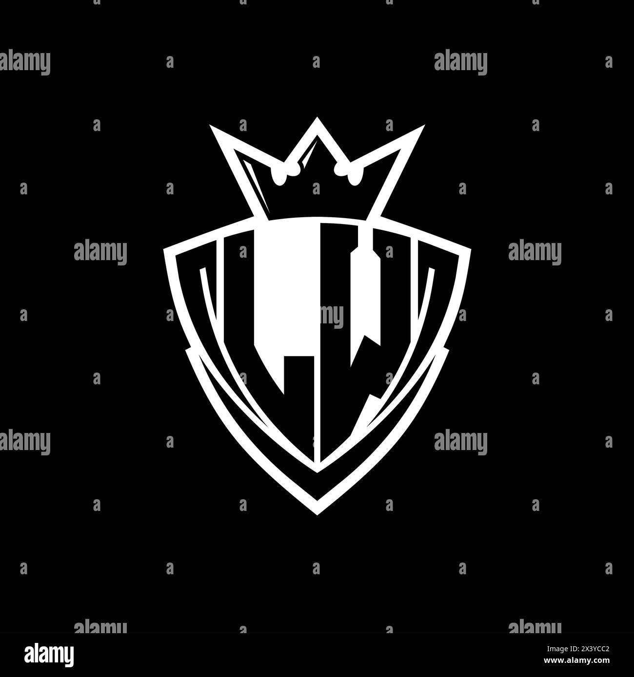 Lw Bold Letter Logo With Sharp Triangle Shield Shape With Crown Inside