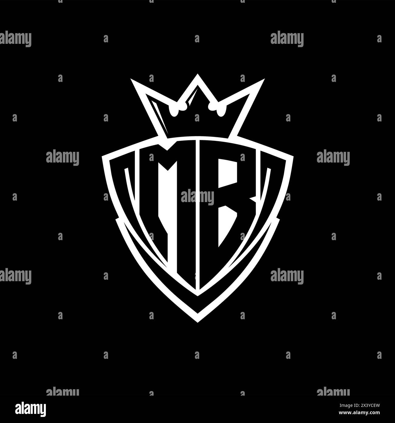 MB Bold letter logo with sharp triangle shield shape with crown inside ...