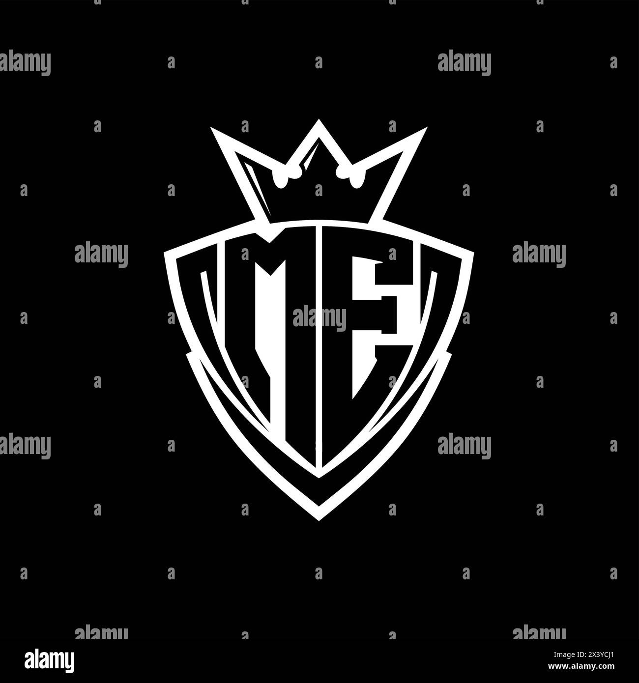 ME Bold letter logo with sharp triangle shield shape with crown inside ...