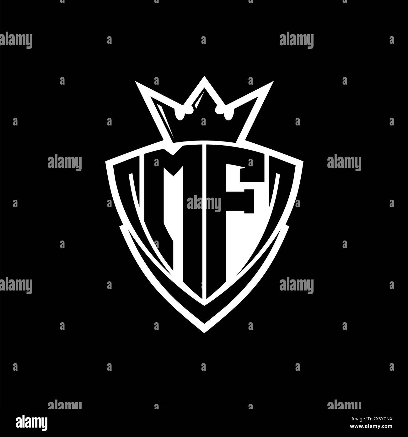 MF Bold letter logo with sharp triangle shield shape with crown inside ...