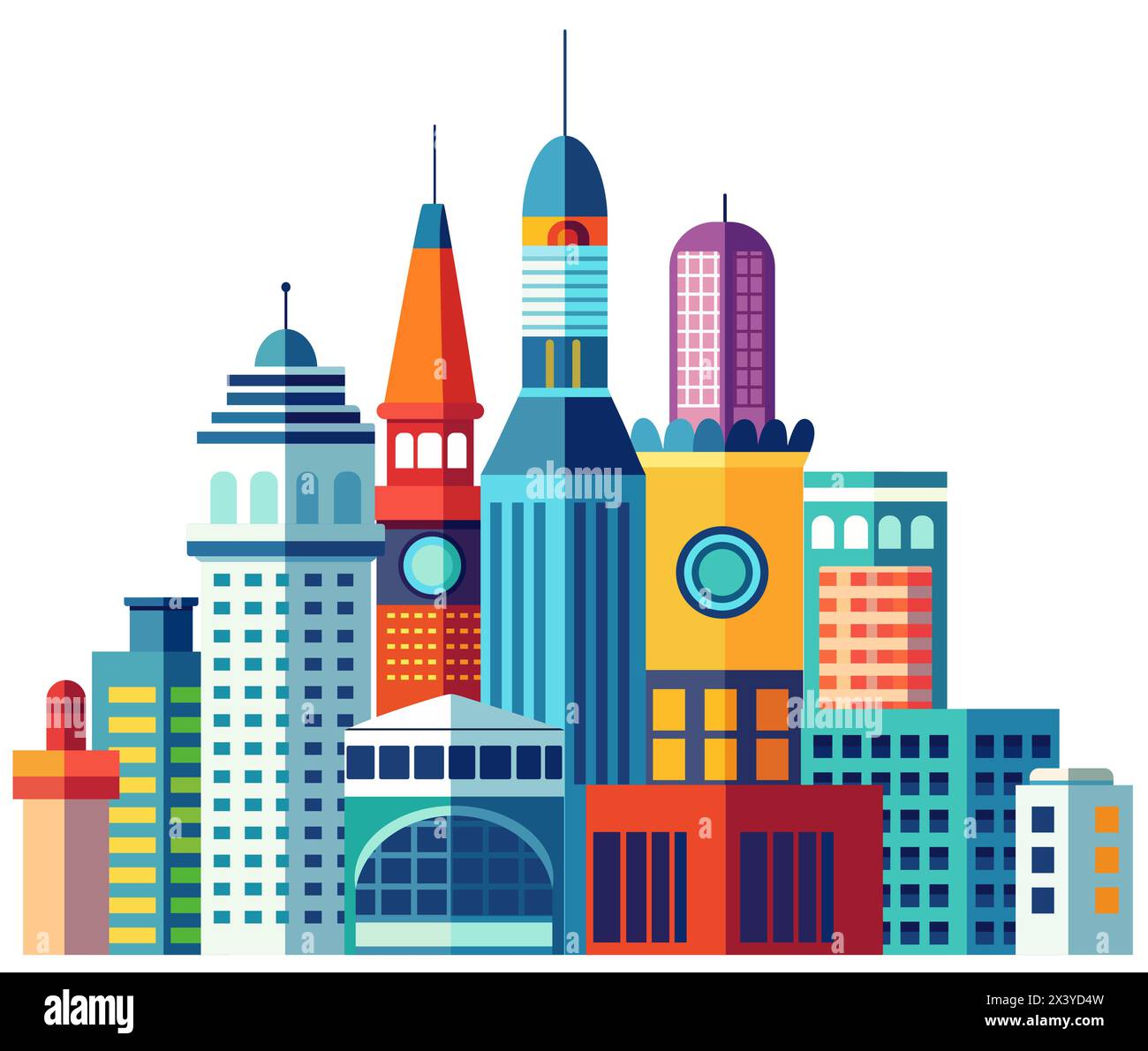 Landscape set of buildings silhouetted on white background. Outline of ...