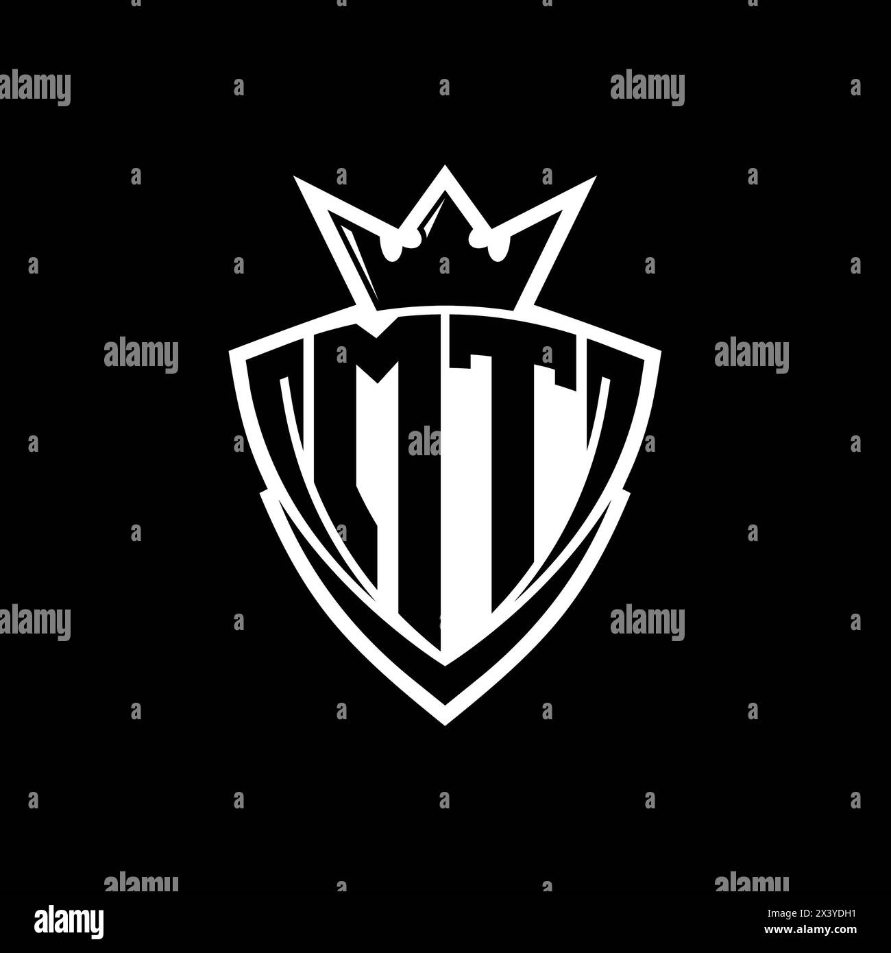 MT Bold letter logo with sharp triangle shield shape with crown inside ...