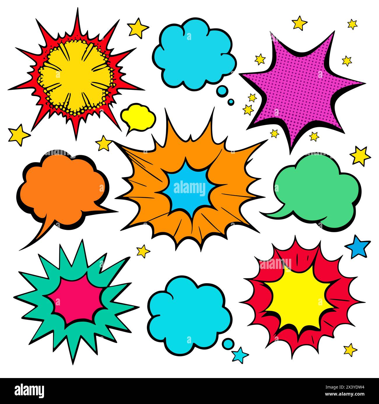 Comic speech bubbles set on a various styles of underground comix ...