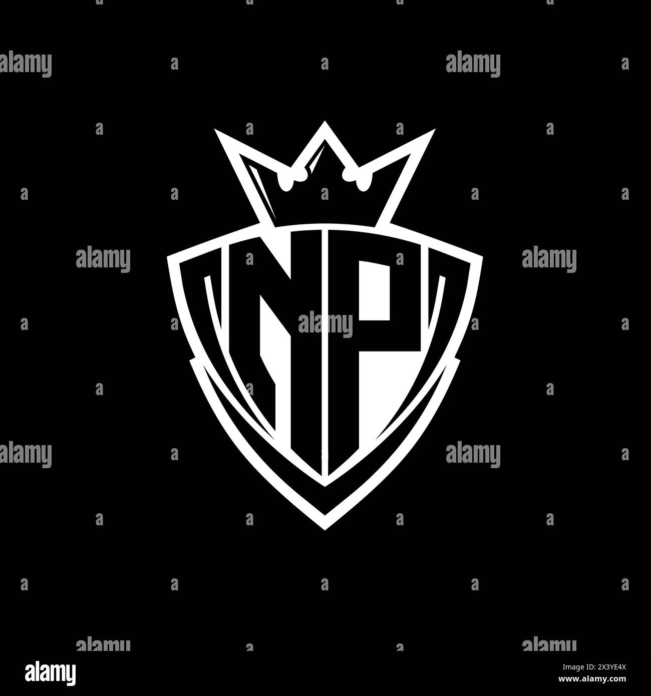 NP Bold letter logo with sharp triangle shield shape with crown inside ...