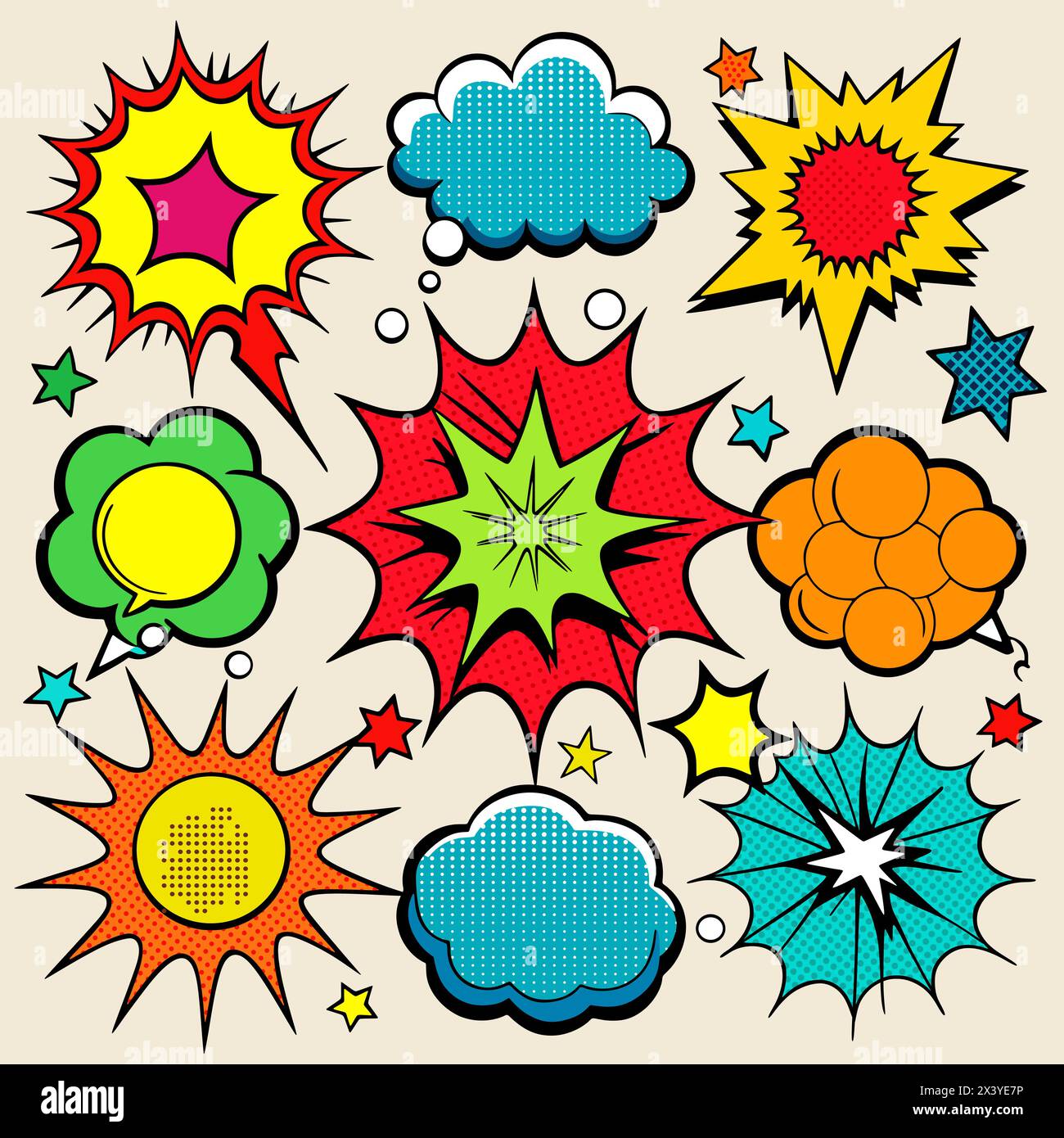 Comic speech bubbles set on a various styles of underground comix ...