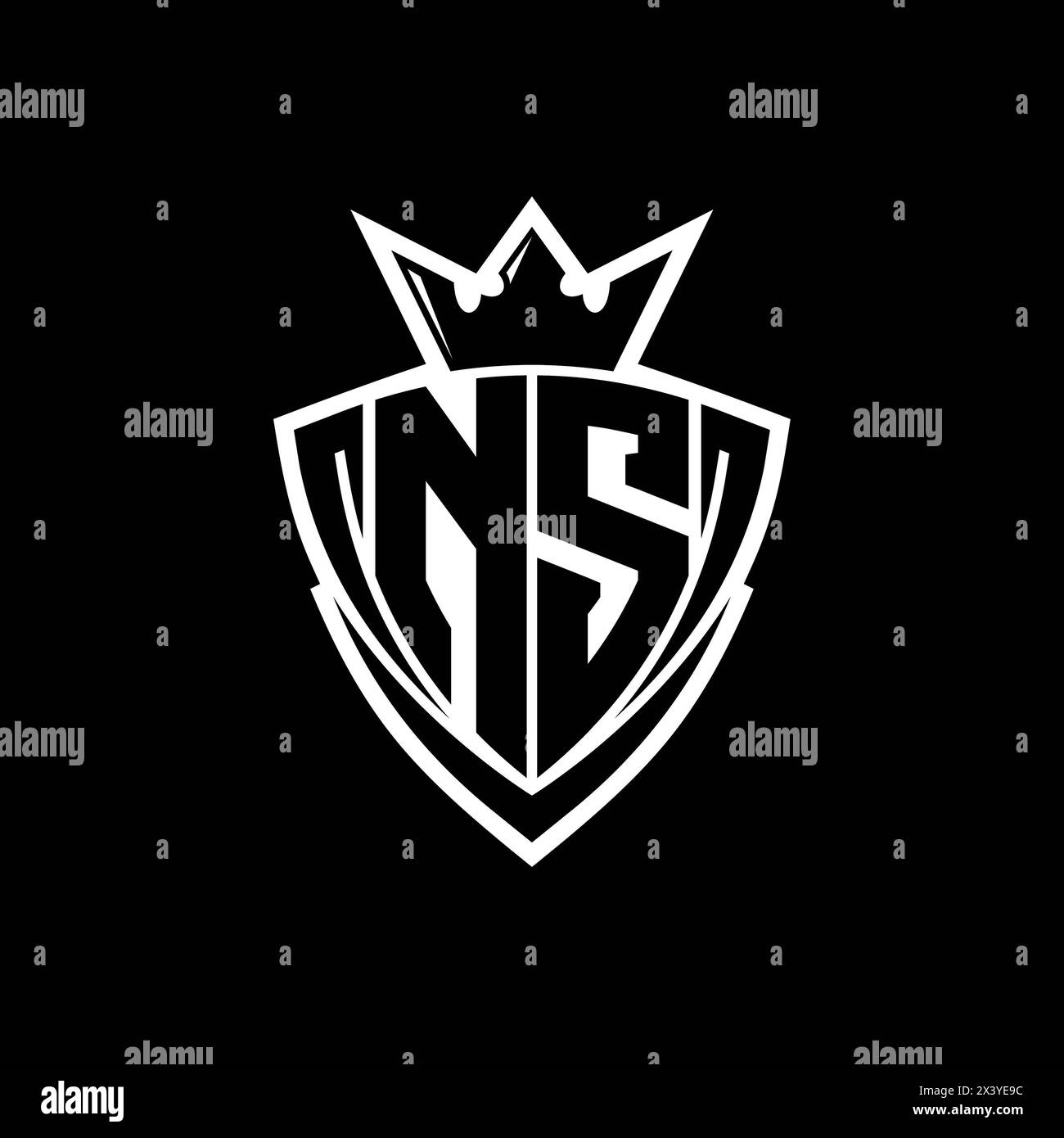 NS Bold letter logo with sharp triangle shield shape with crown inside ...