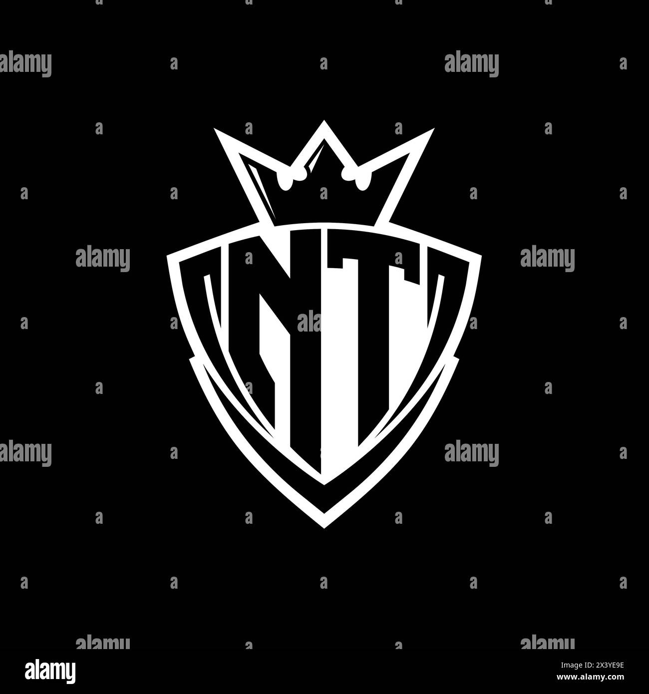 NT Bold letter logo with sharp triangle shield shape with crown inside ...