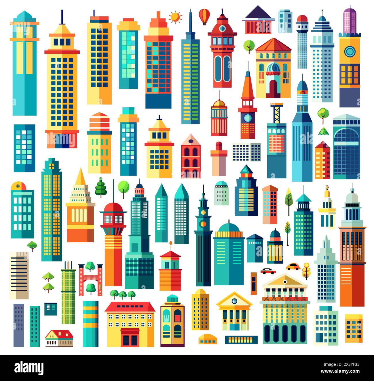 Landscape set of buildings silhouetted of low-rise and high-rise ...