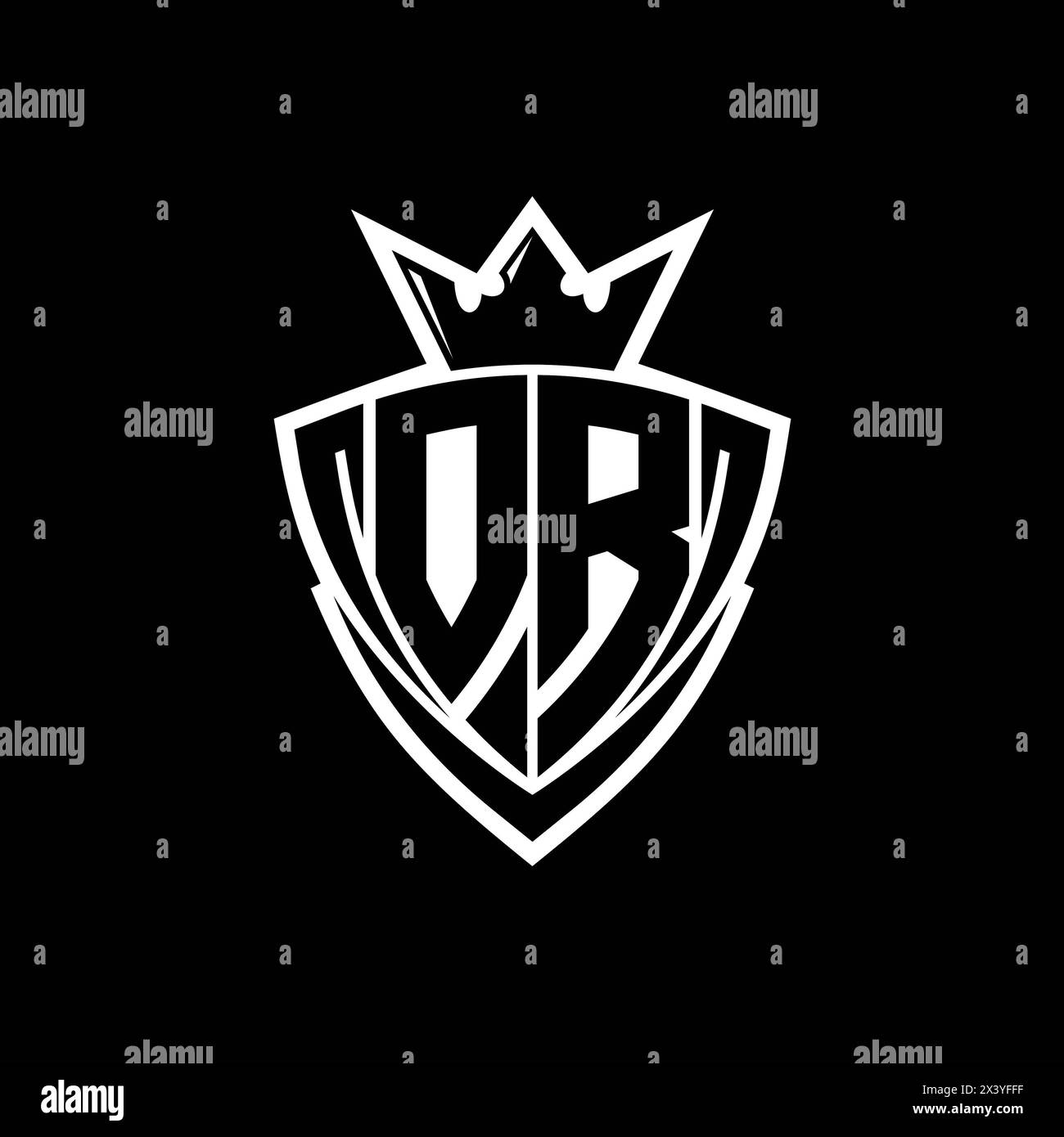 OR Bold letter logo with sharp triangle shield shape with crown inside ...