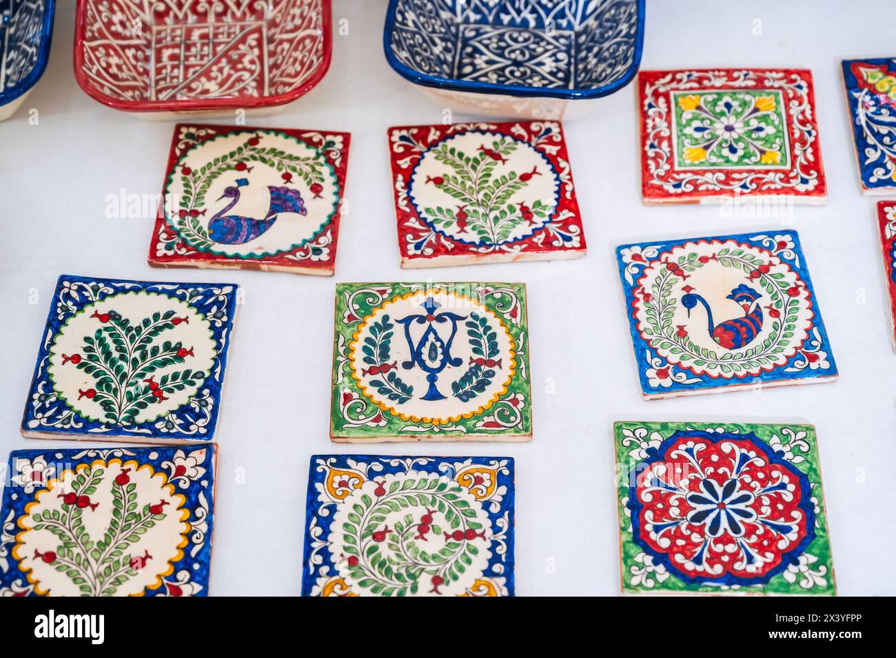 asian Uzbek handmade ceramic tiles with hand-painted traditional ...