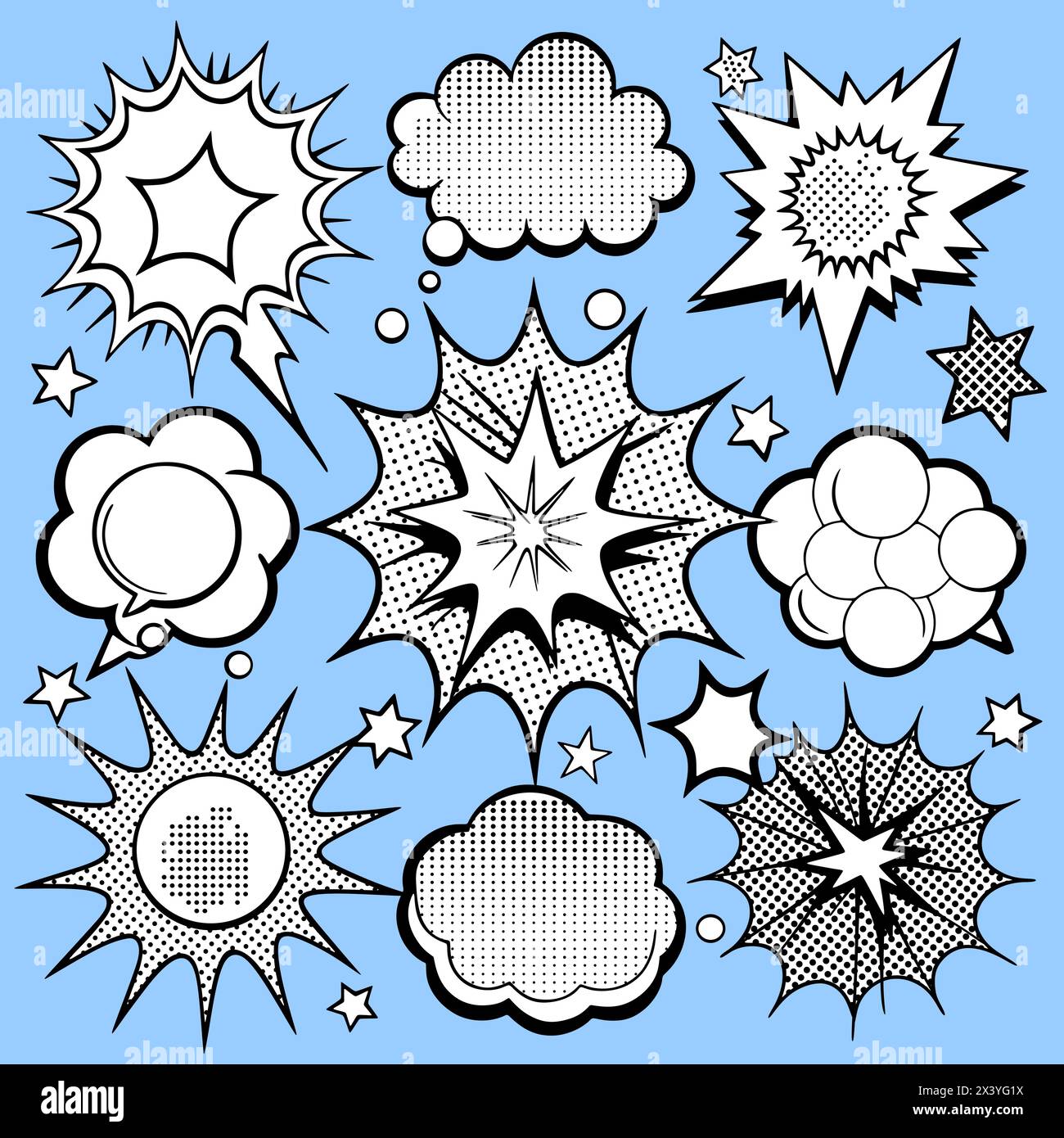 Comic speech bubbles set on a various styles of underground comix ...