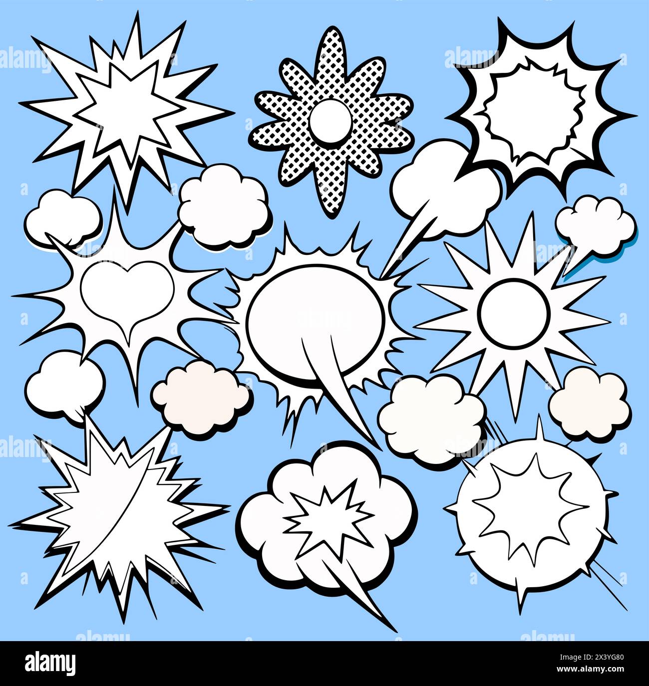 Comic speech bubbles set on a various styles of underground comix texture, stock image comic ...