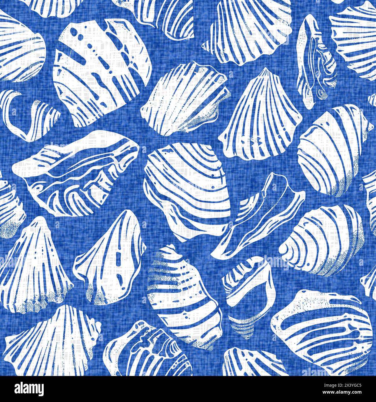 Azure blue white shell motif with linen seamless batik background ...