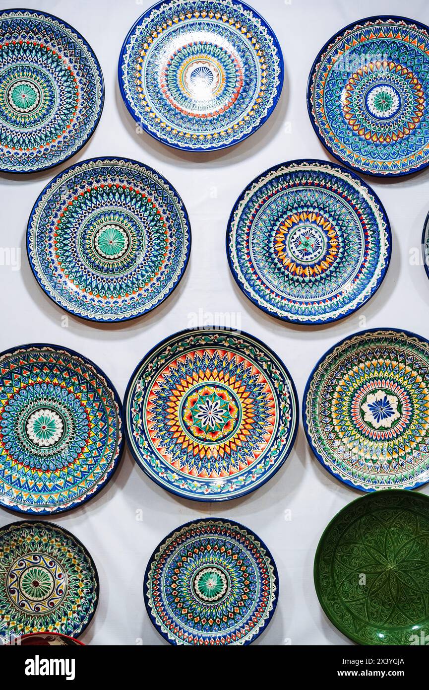 Uzbek handmade ceramic plates with hand-painted traditional ethnic ...