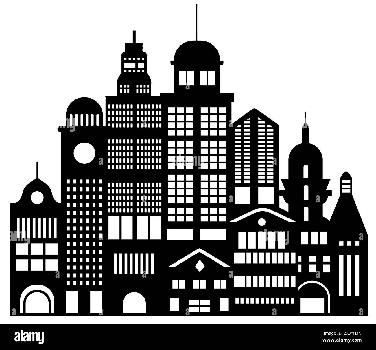 Landscape set of buildings silhouetted of low-rise and high-rise ...