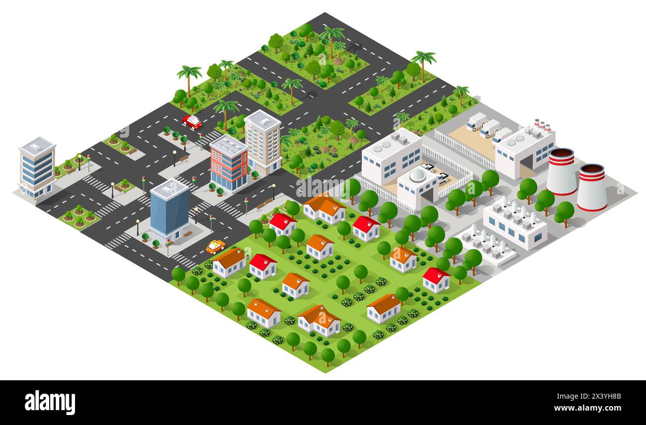 Isometric 3d illustration park trees forest nature elements white ...