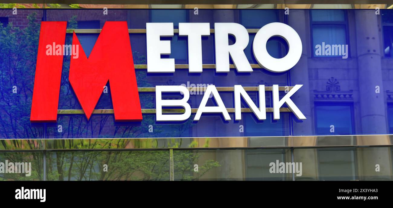 Exterior sign on Metro Bank branch in Market Street in central ...
