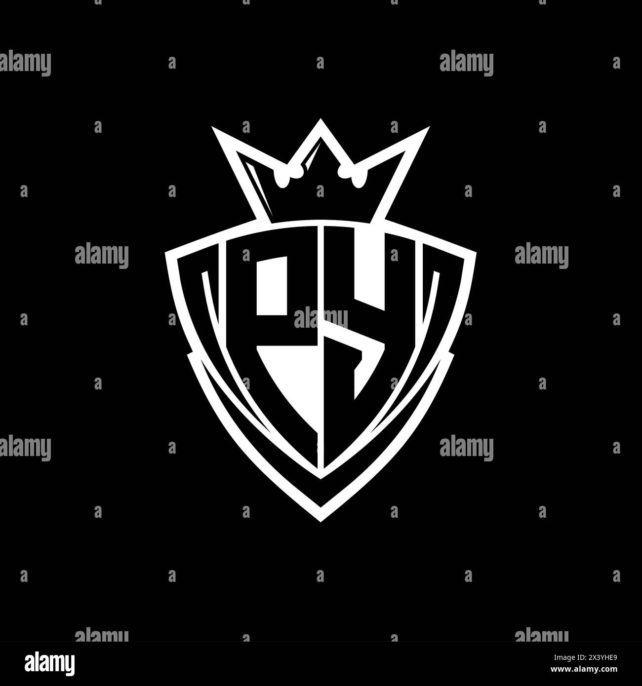 PY Bold letter logo with sharp triangle shield shape with crown inside ...