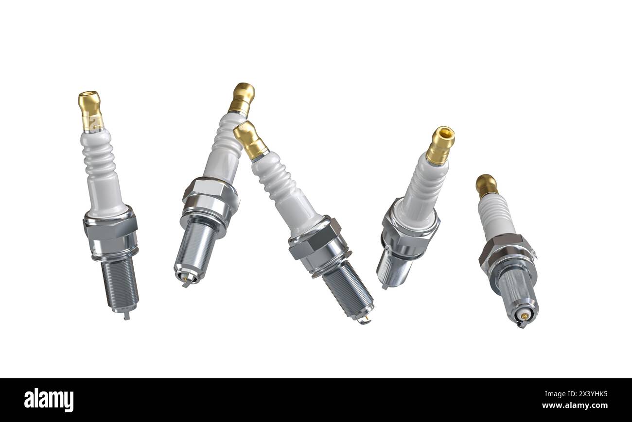 car spark plugs on a white background 3d render Stock Photo - Alamy