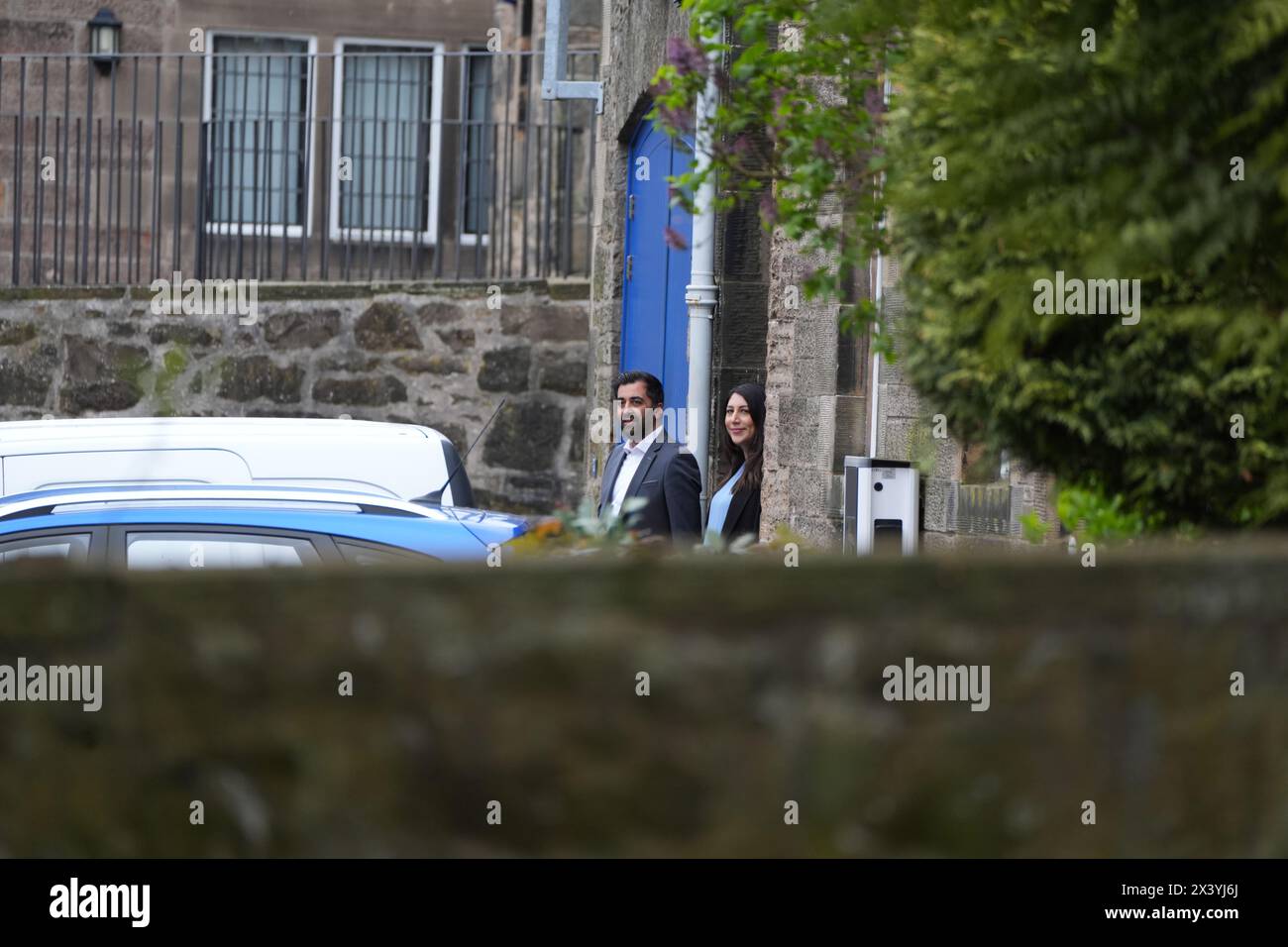 First Minister Humza Yousaf and his wife Nadia El-Nakla leaving Bute ...