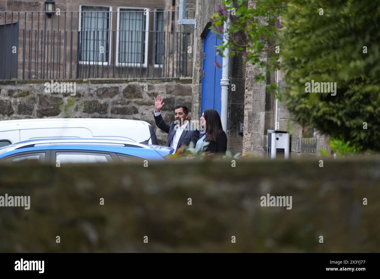 First Minister Humza Yousaf and his wife Nadia El-Nakla leaving Bute ...