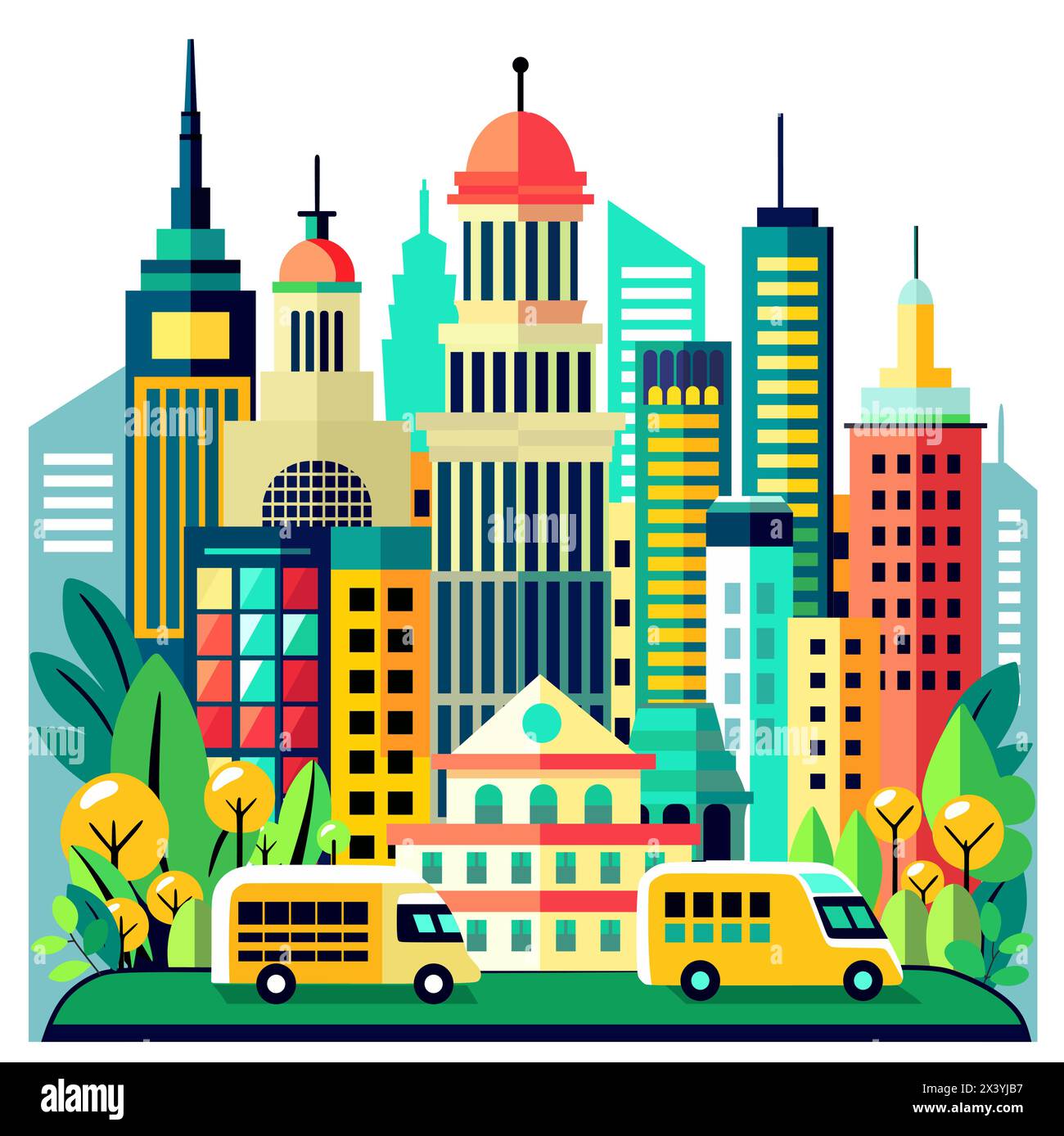 Landscape set of buildings silhouetted of low-rise and high-rise ...