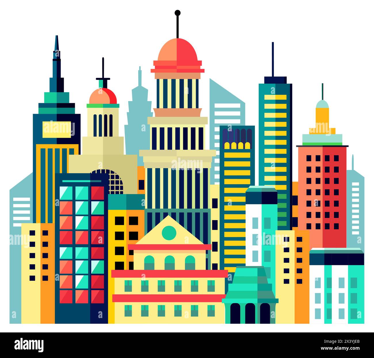 Landscape set of buildings silhouetted of low-rise and high-rise ...