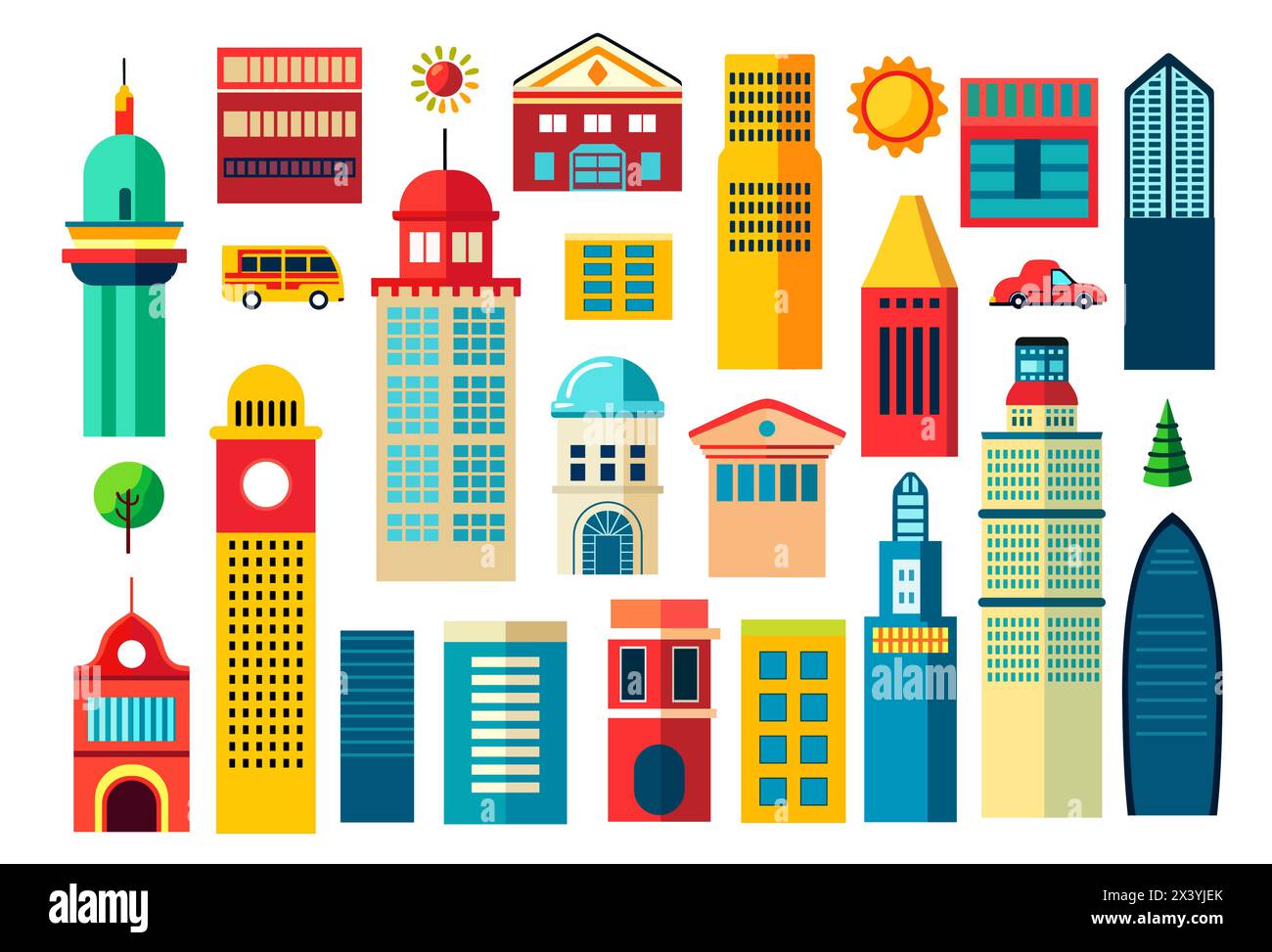 Landscape set of buildings silhouetted of low-rise and high-rise ...