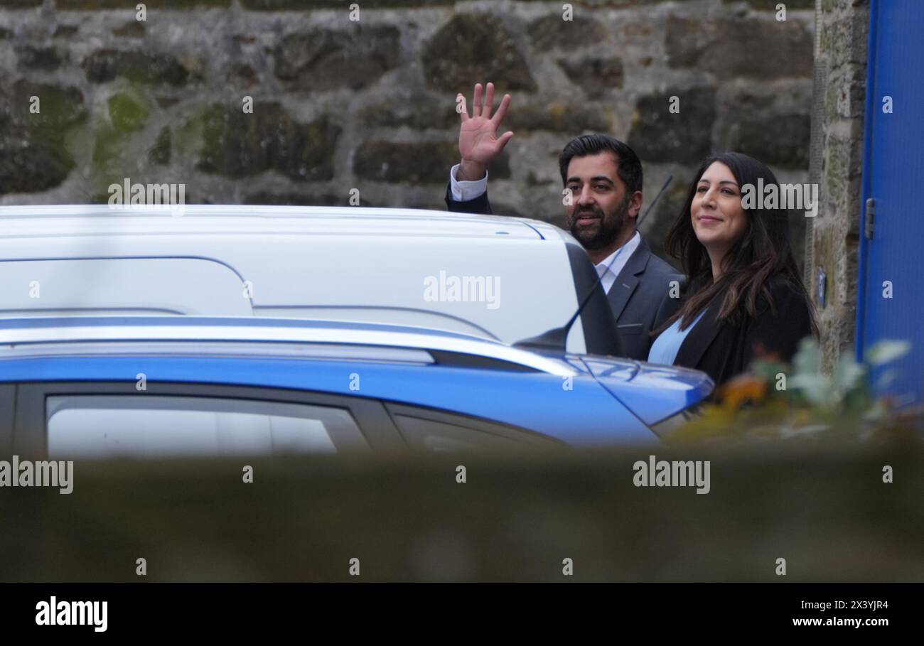 First Minister Humza Yousaf and his wife Nadia El-Nakla leaving Bute ...