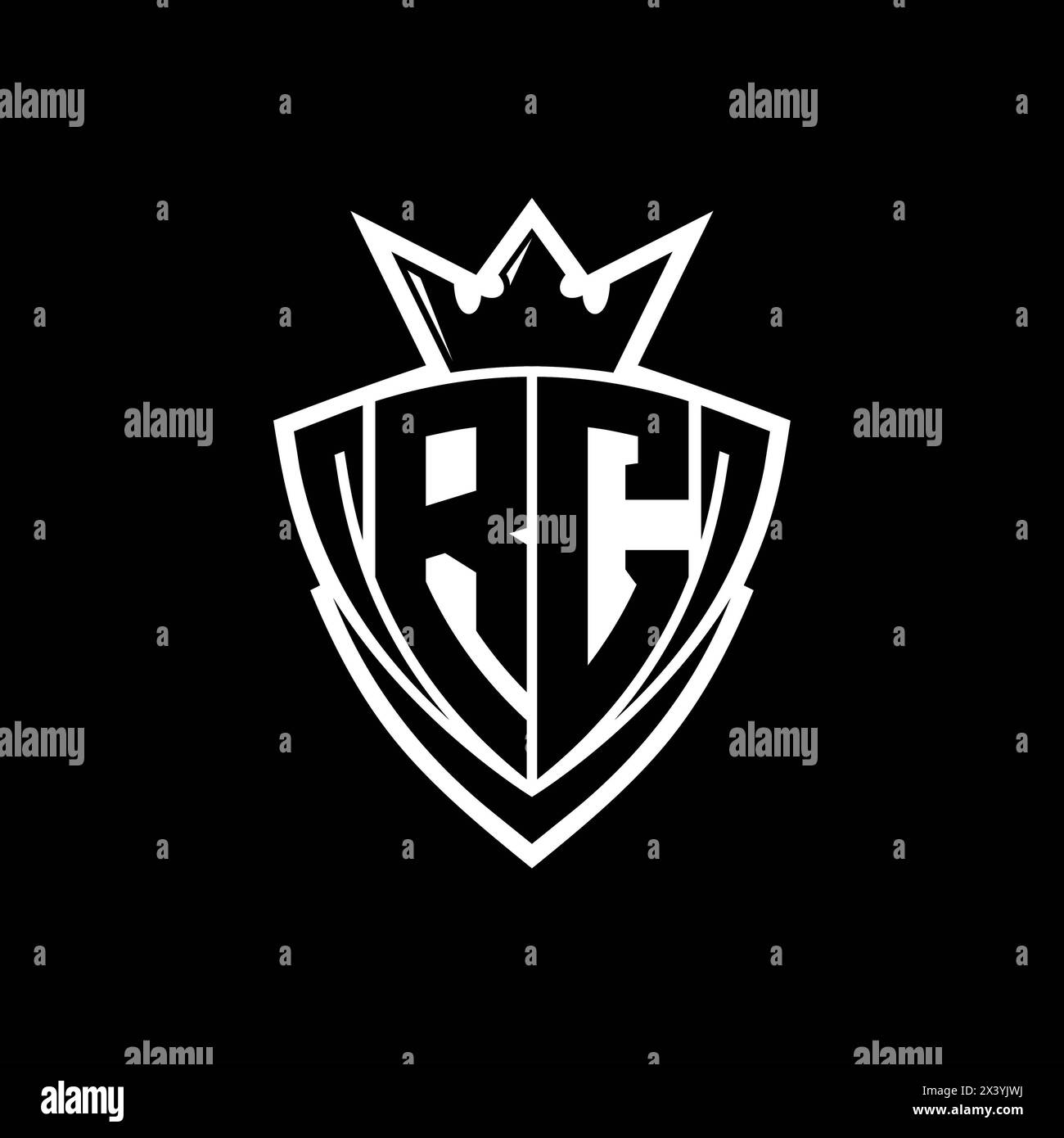 RC Bold letter logo with sharp triangle shield shape with crown inside ...