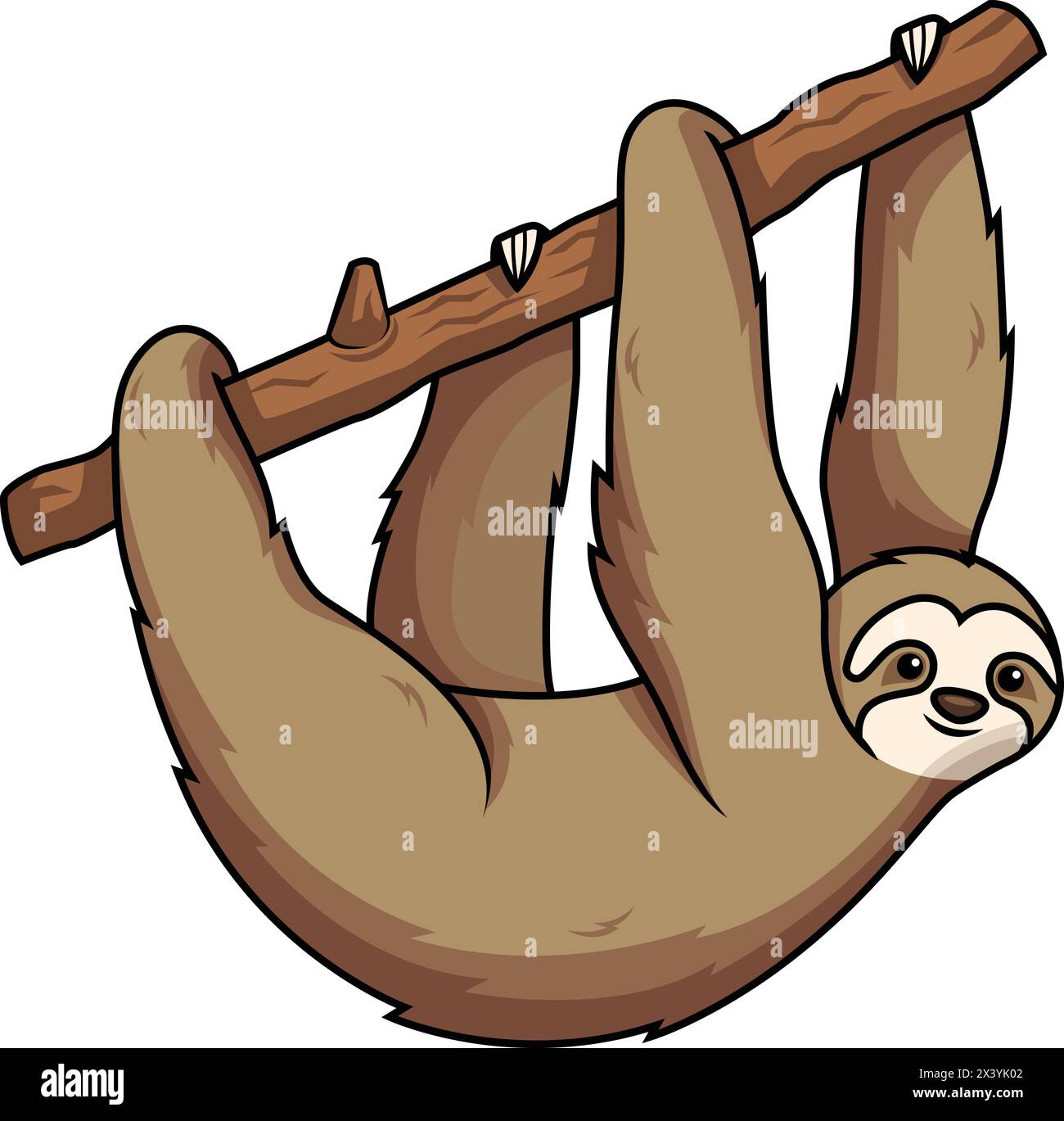 Sloth hanging from tree branch with all fours vector cartoon clip art ...