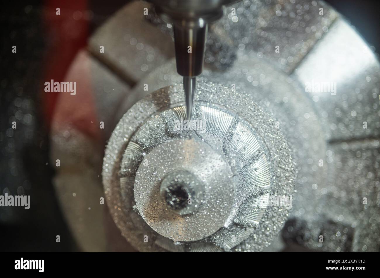 Close-up of industrial lathe, milling machine, precision work Stock ...