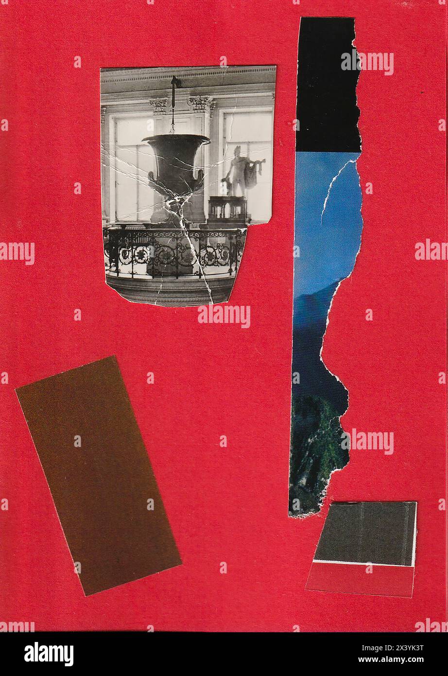 red collage with classic architecture and colored paper Stock Photo - Alamy