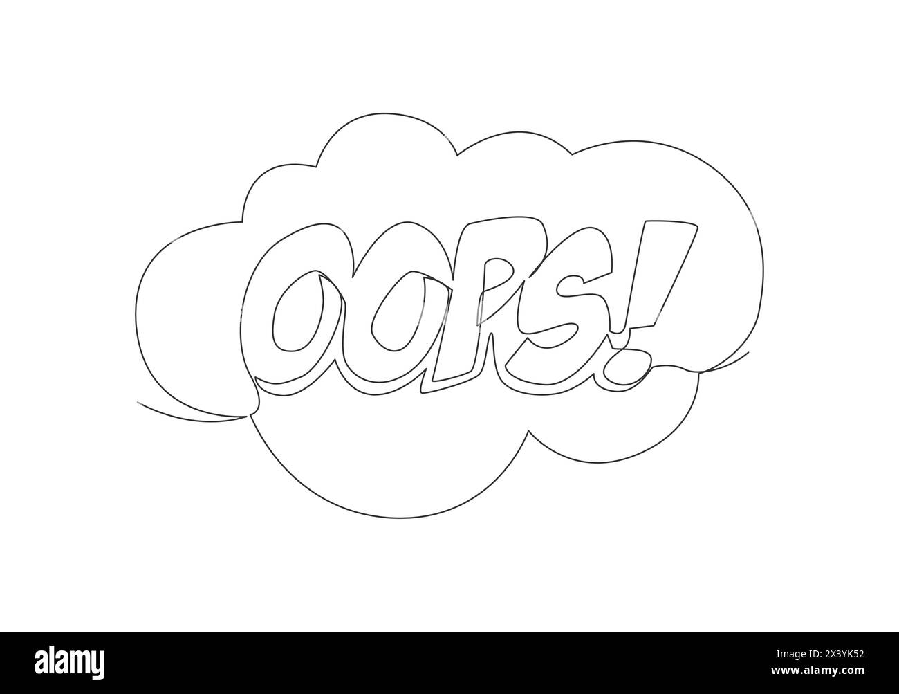 Single continuous line drawing of comical cute and cool typography quote - Oops. Calligraphic ...