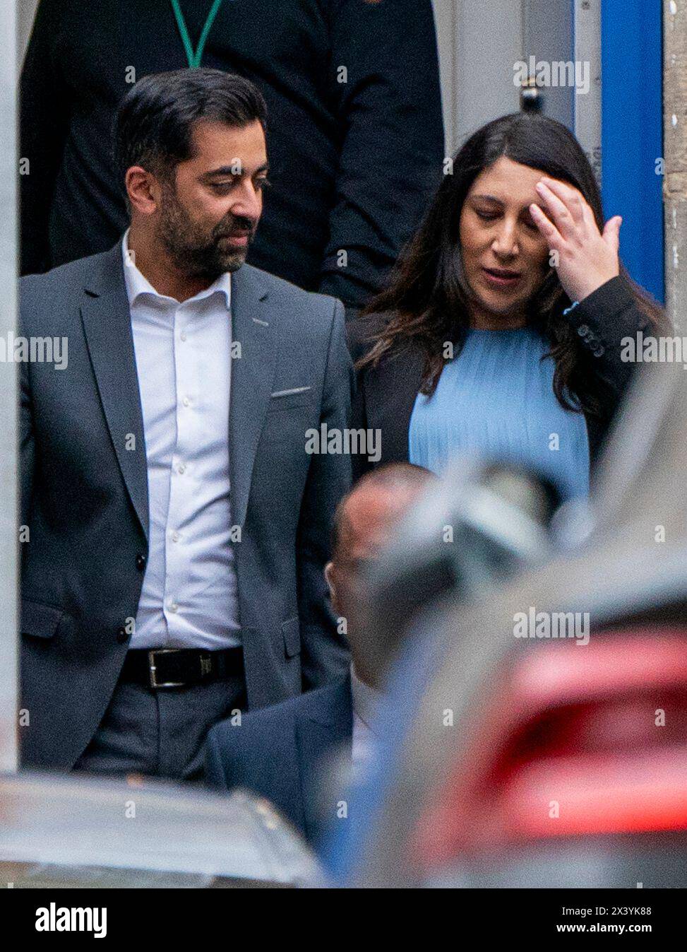 First Minister Humza Yousaf and his wife Nadia El-Nakla leaving Bute ...