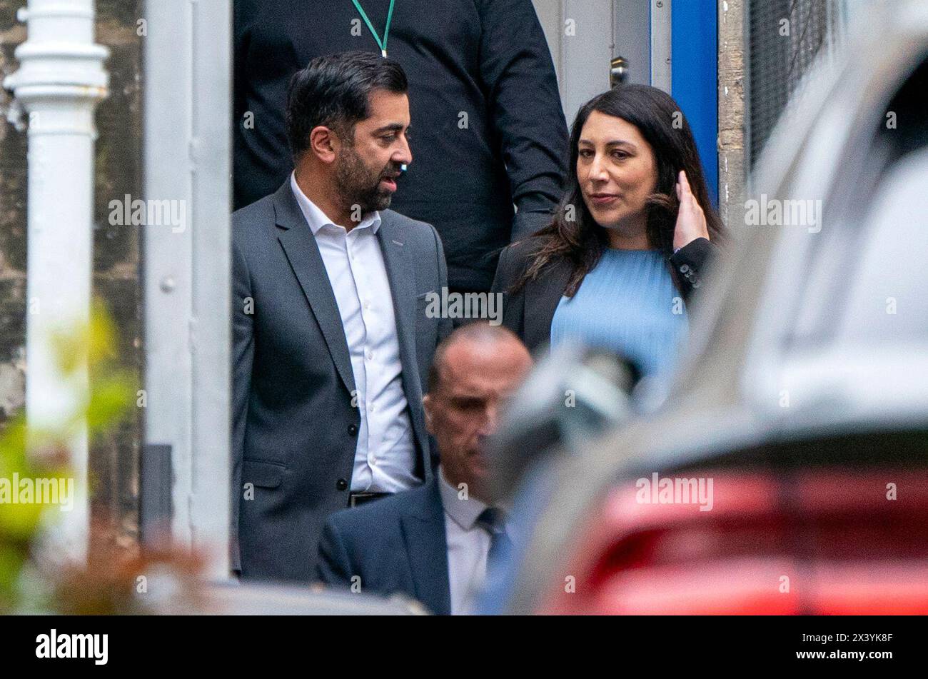 First Minister Humza Yousaf and his wife Nadia El-Nakla leaving Bute ...