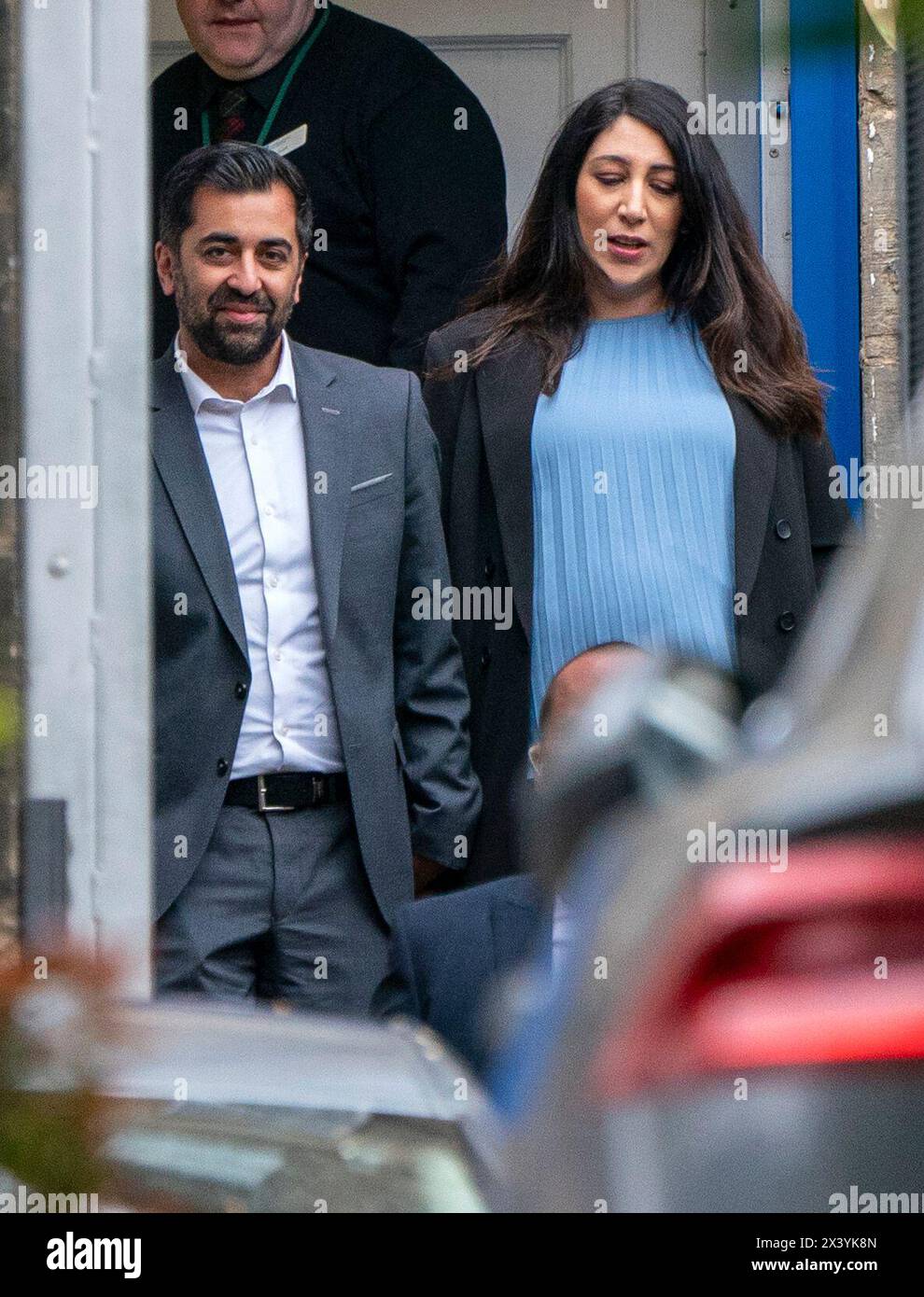 First Minister Humza Yousaf and his wife Nadia El-Nakla leaving Bute ...