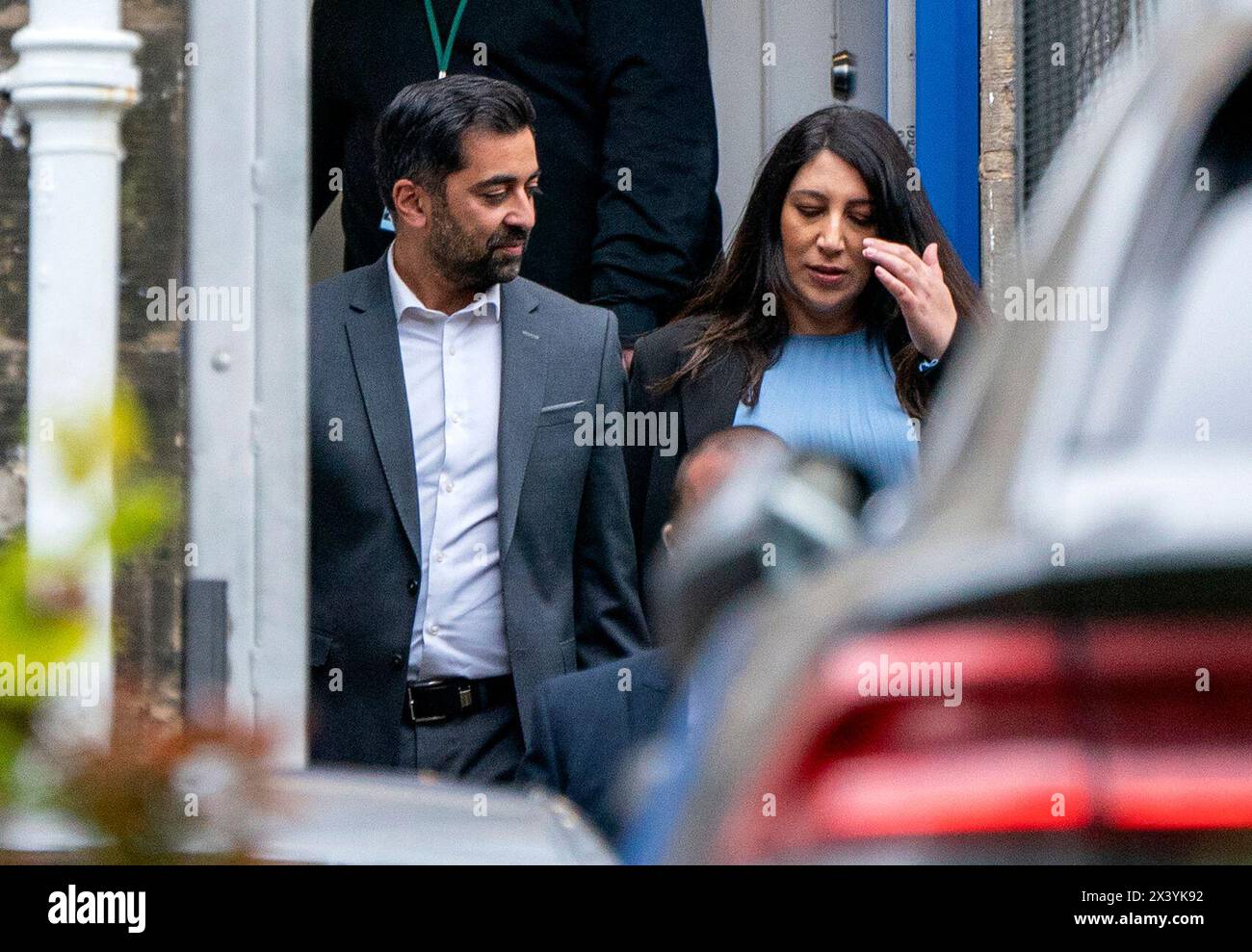 First Minister Humza Yousaf and his wife Nadia El-Nakla leaving Bute ...