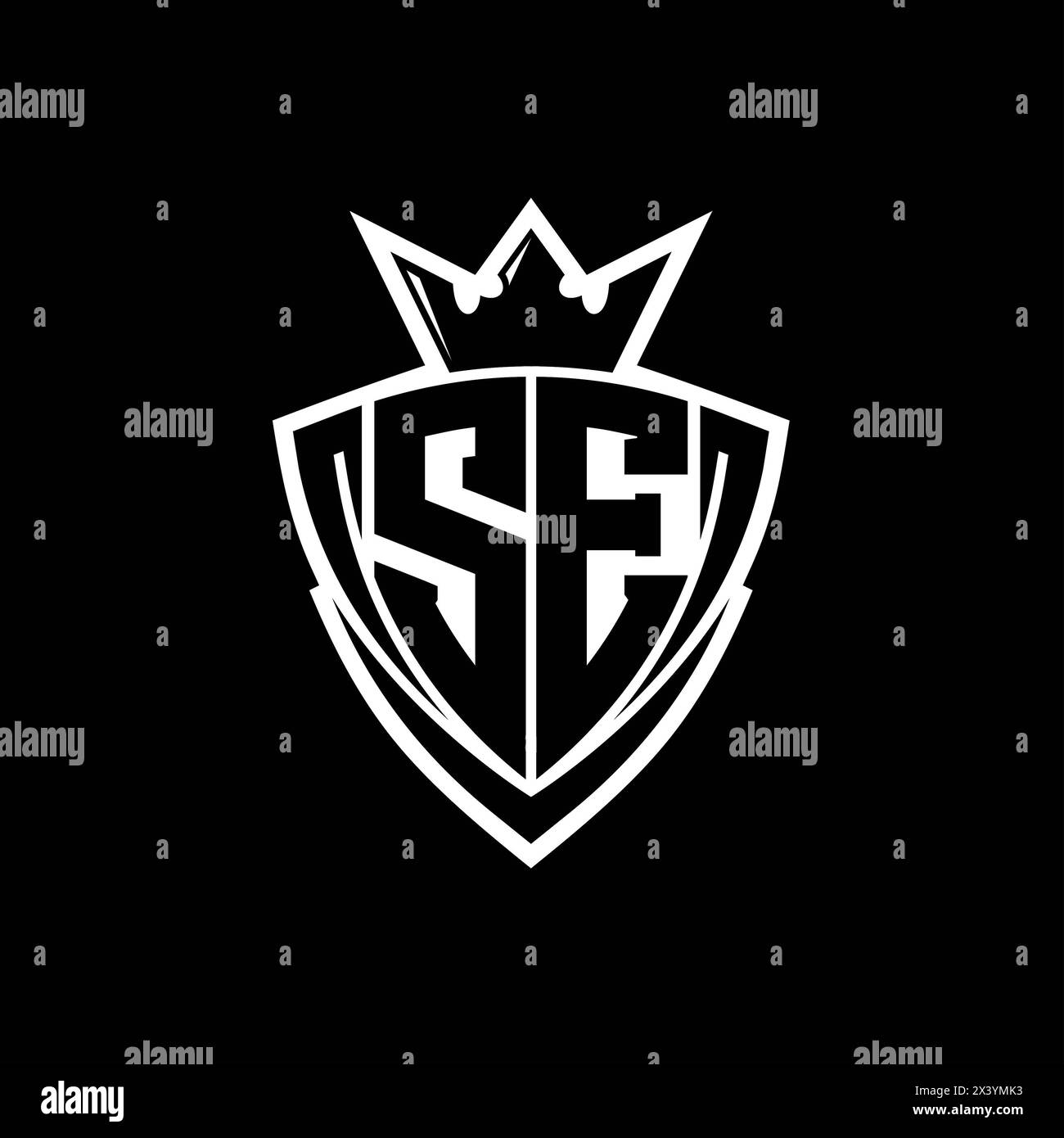 SE Bold letter logo with sharp triangle shield shape with crown inside ...
