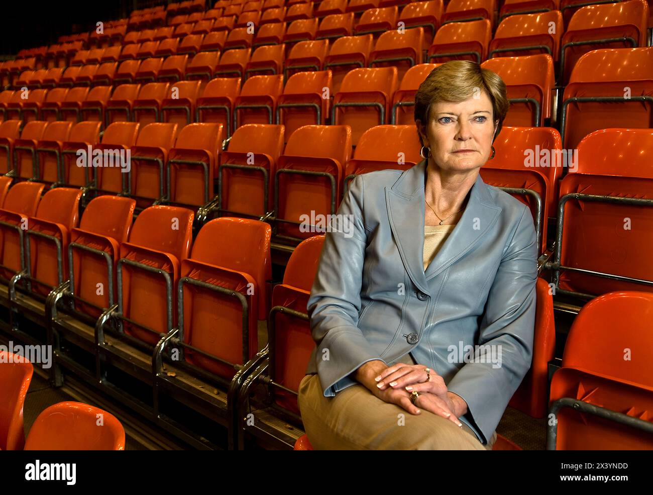 Coach Pat Summit sits in the stands for a portrait at the University of ...