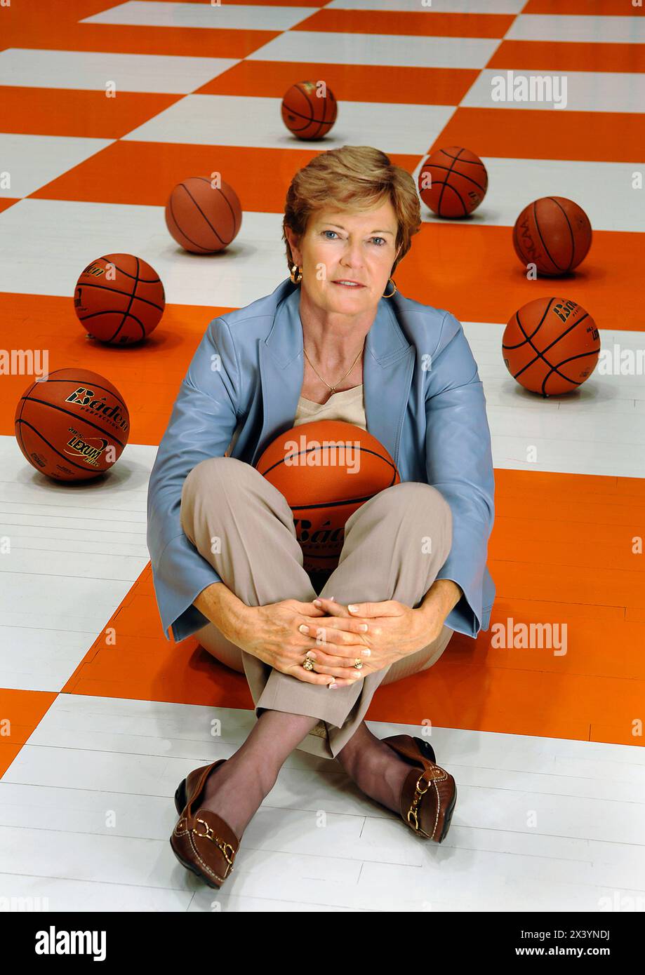 Coach Pat Summit poses with basketballs at the University of Tennessee ...