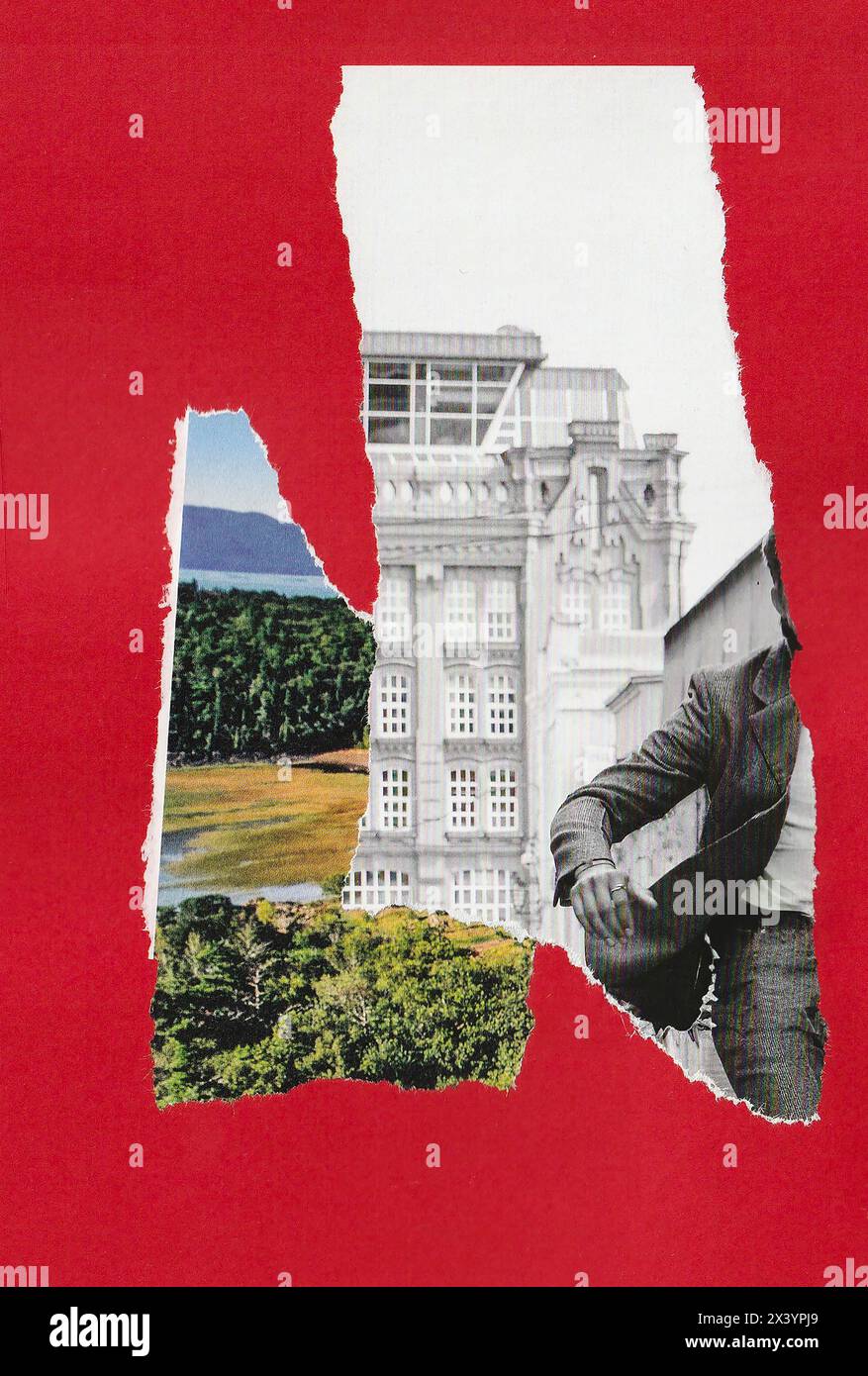 collage on the theme of a business city. A man in a suit against the ...