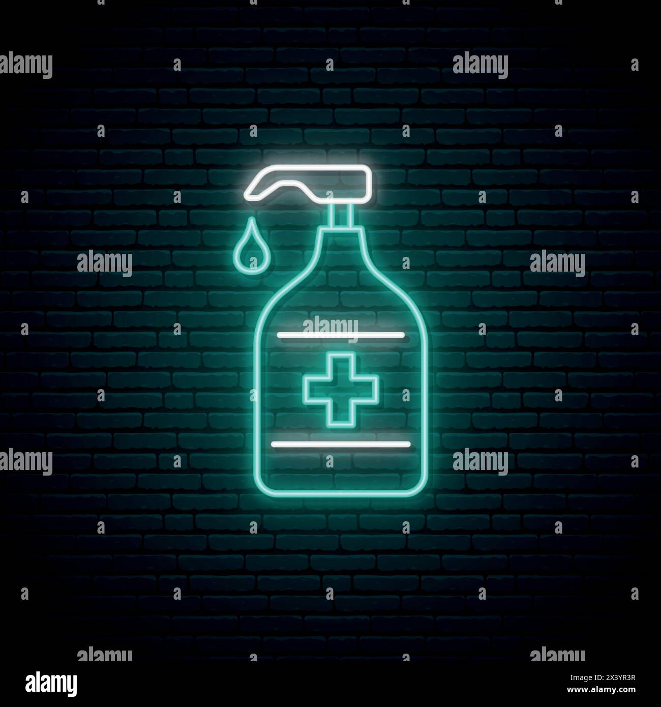 Sanitizer bottle neon sign. Coronavirus preventive concept. Use hand ...