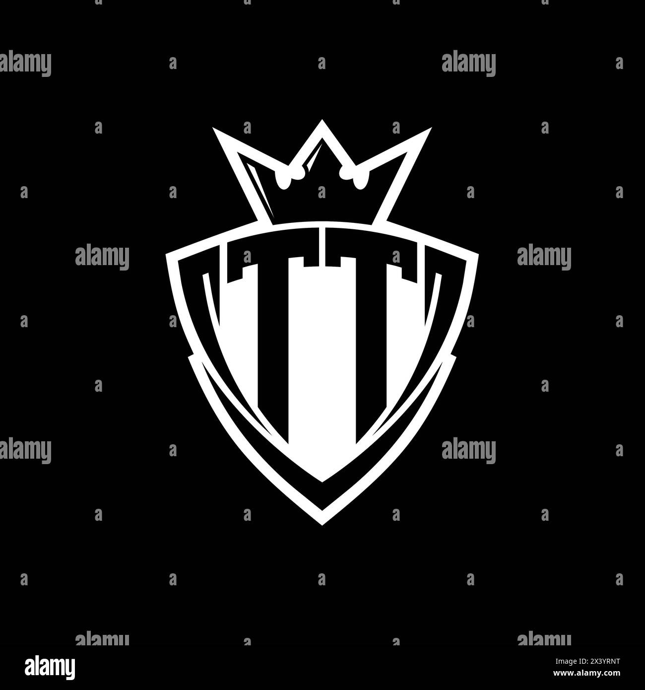 TT Bold letter logo with sharp triangle shield shape with crown inside ...