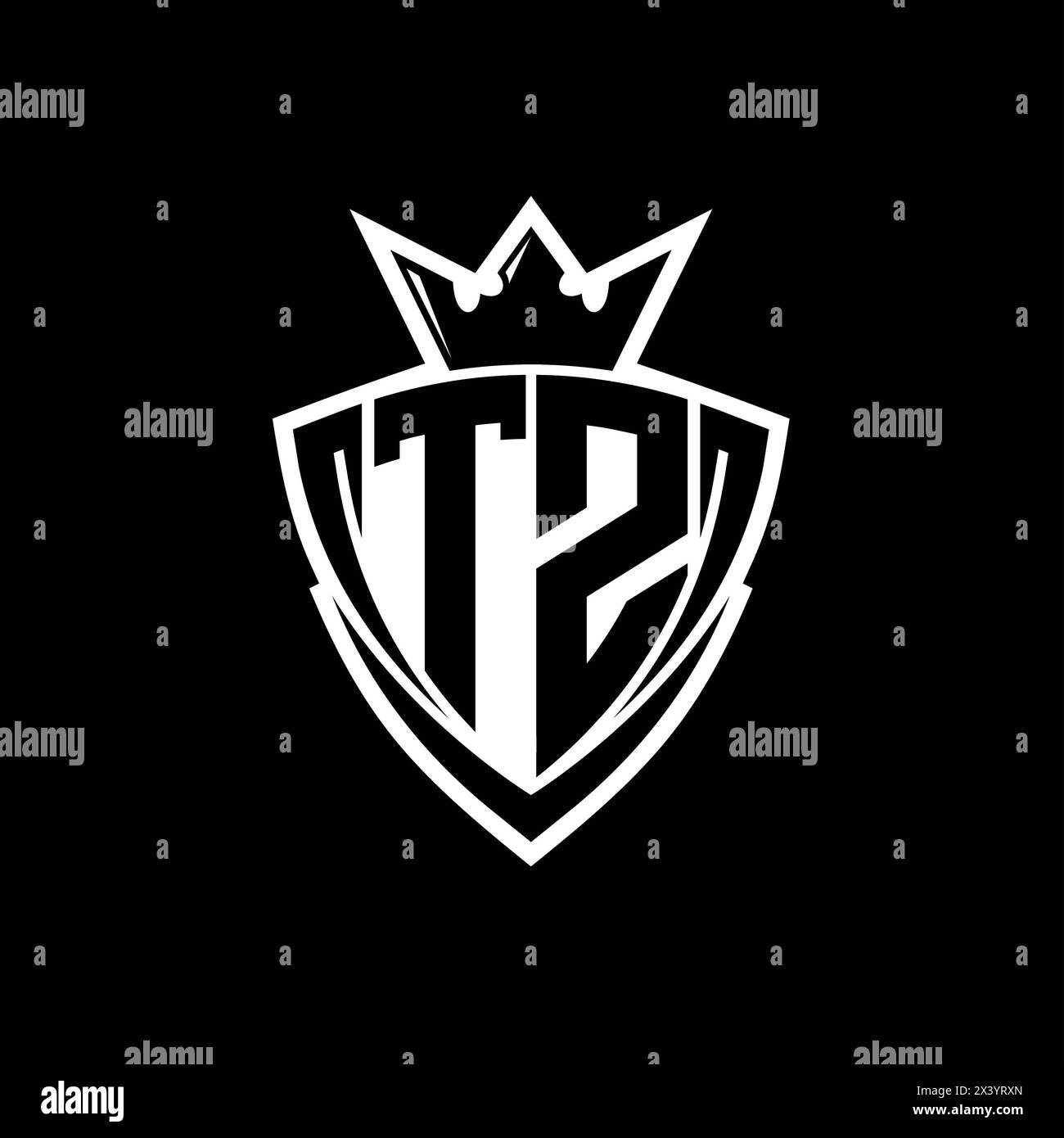 TZ Bold letter logo with sharp triangle shield shape with crown inside ...