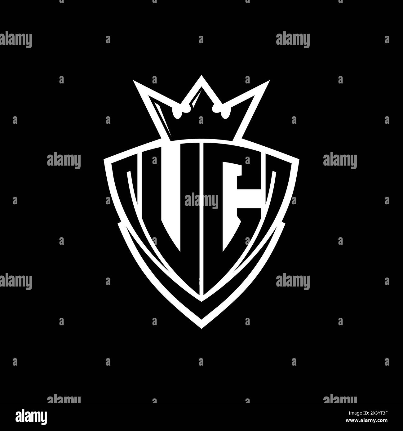 UC Bold letter logo with sharp triangle shield shape with crown inside ...