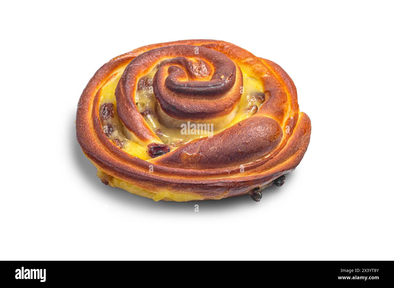 Raisin Danish pastry isolated or pain aux raisins spiral buns with ...